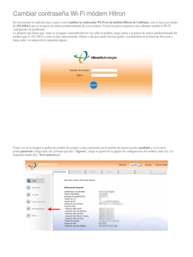 Configuración CM HITRON | PDF | Contraseña | Wifi