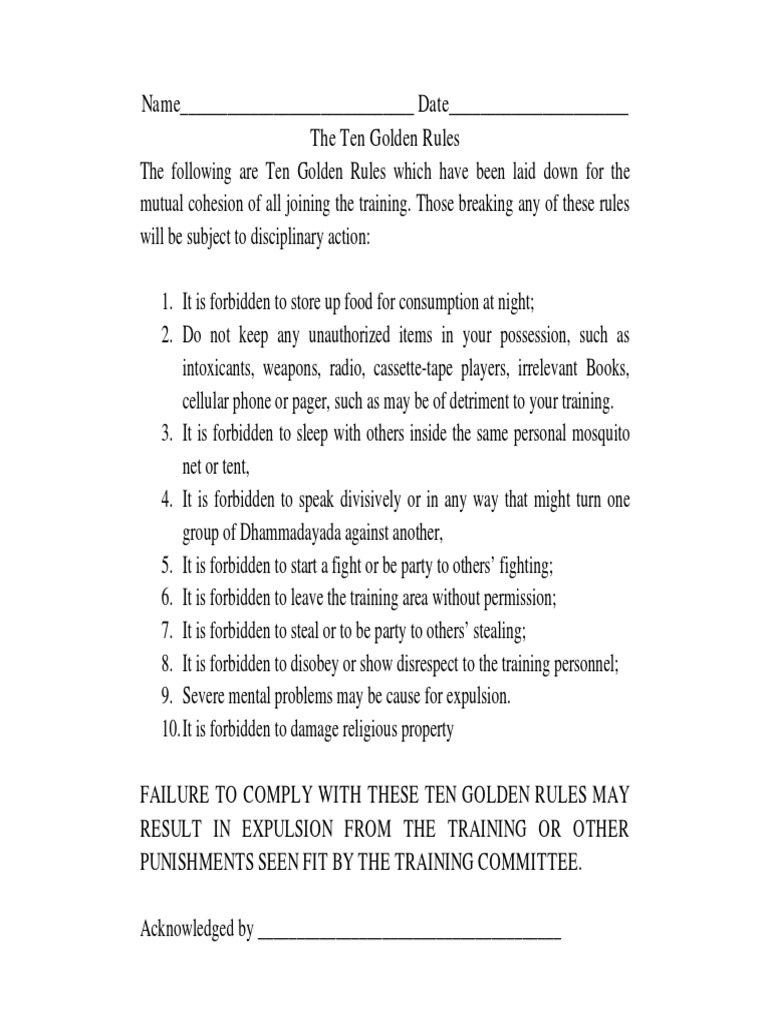 The Ten Golden Rules: Guidelines for Mutual Cohesion During Training | PDF