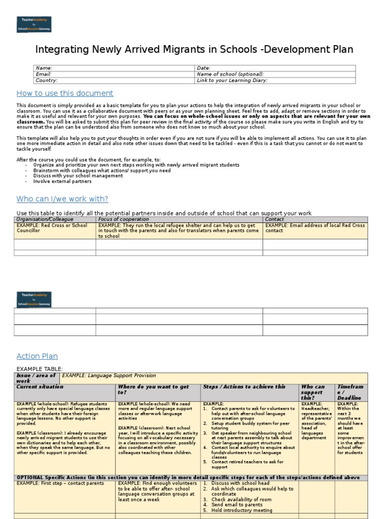 Integration Course Development Plan Template | PDF | Classroom | Teachers