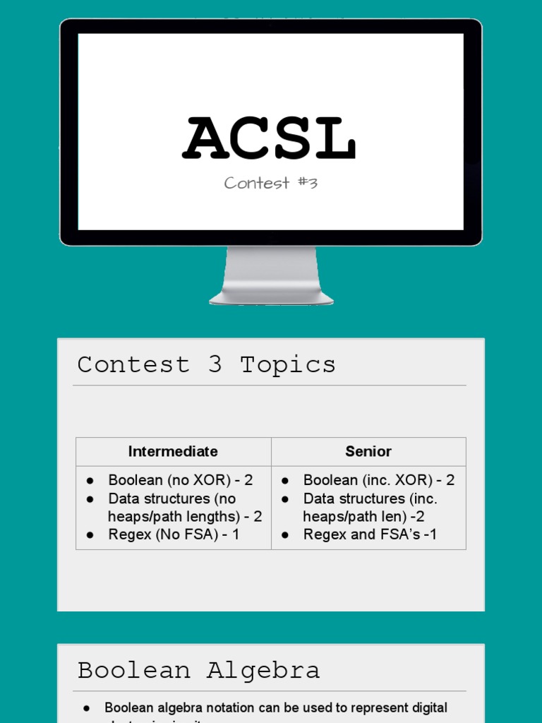 ACSL Contest 3: Boolean, Data Structures, Regex | PDF | Algorithms And ...