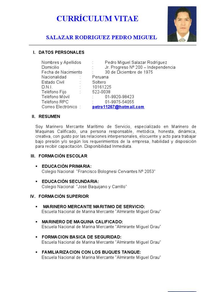 Curriculum Marinero de Servicio
