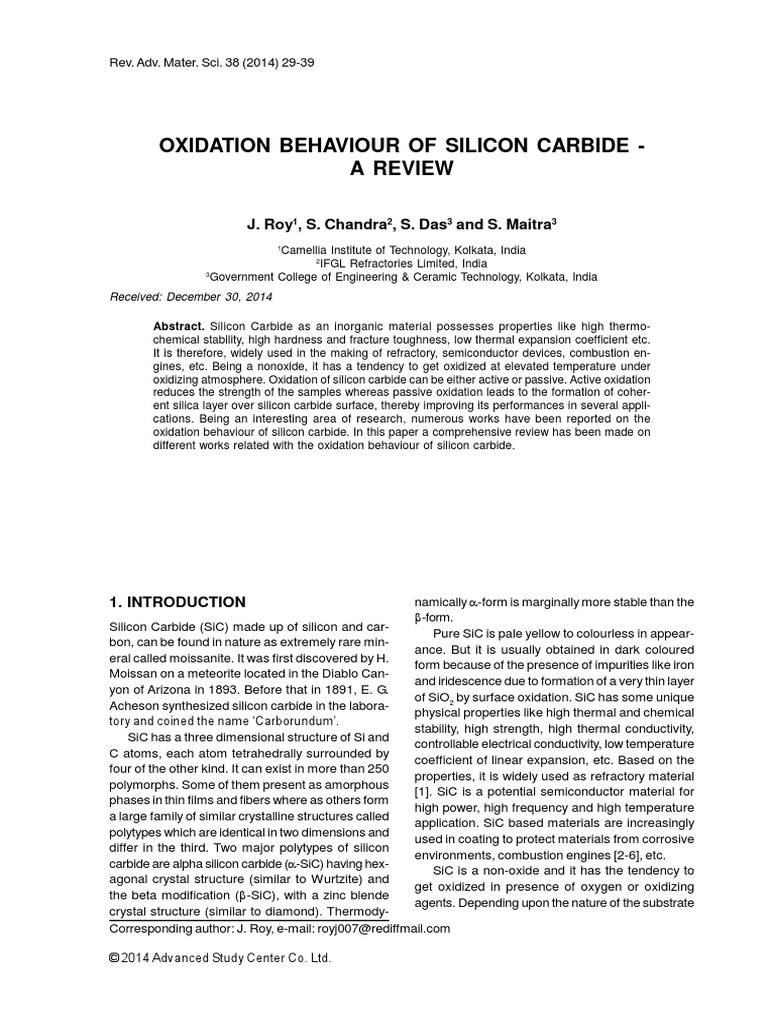 Oxidation Behaviour of Silicon Carbide - A Review PDF | PDF | Silicon ...