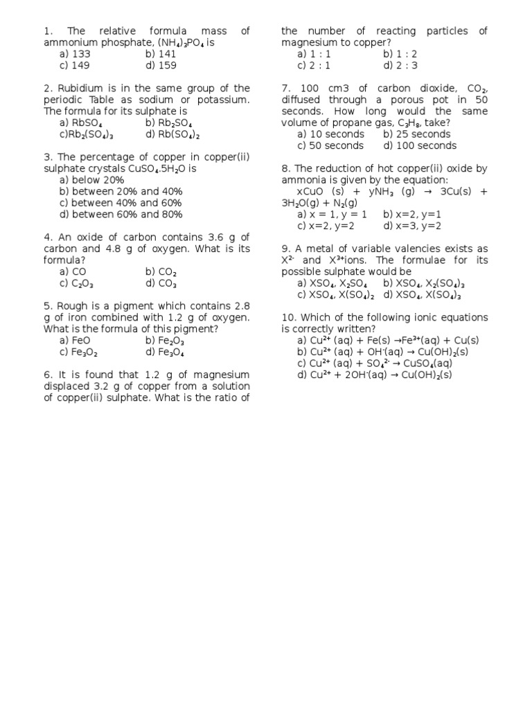 Chemistry Formula and Equation Quiz | PDF | Oxide | Sets Of Chemical ...