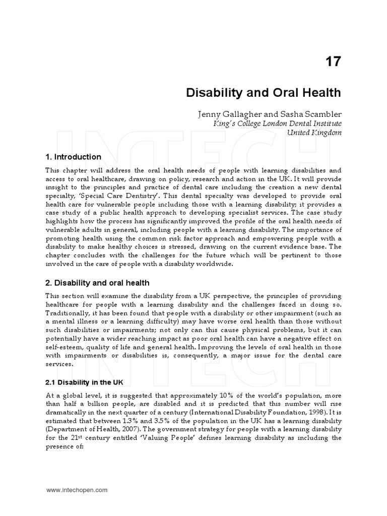 Disability and Oral Health PDF | PDF | Dentistry | Human Tooth