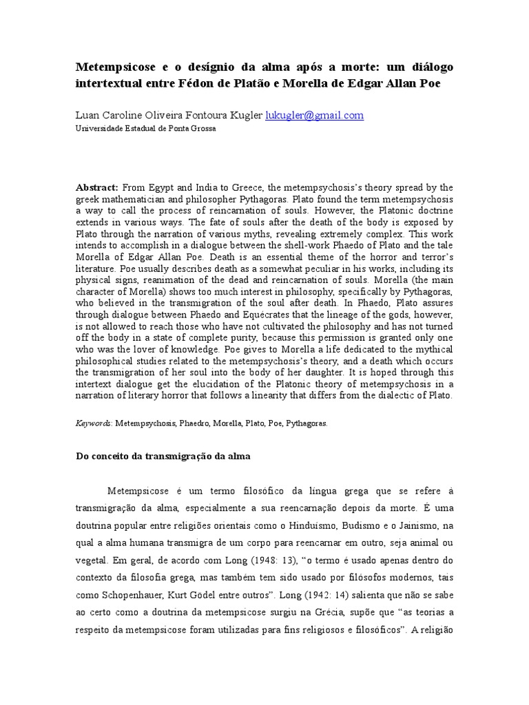 Metempsicose e o Desígnio Da Alma Após A Morte | PDF | Socrates | Plato