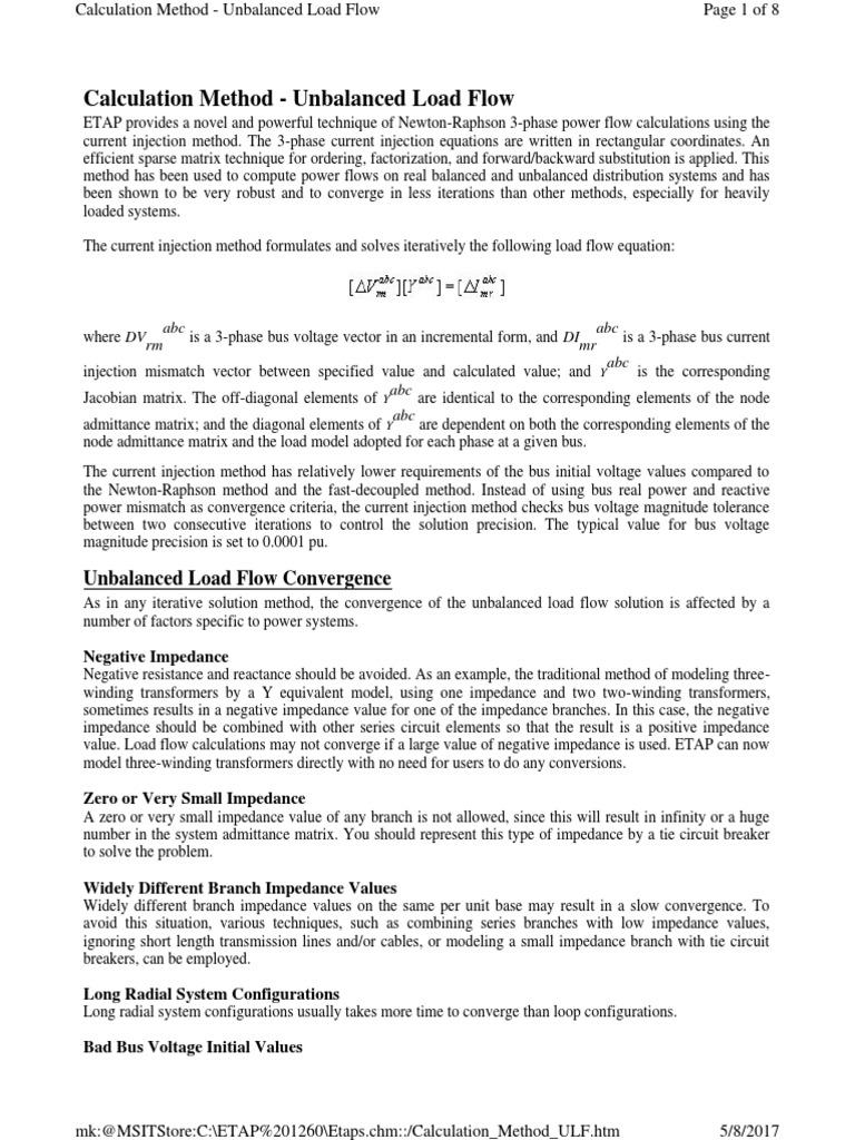 Calculation - Method - ULF Unbalanced Load Flow ETAP PDF | PDF ...