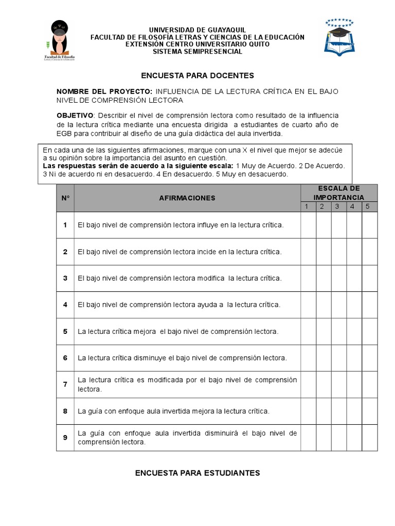Encuesta | PDF | Lectura (proceso) | Comprensión lectora