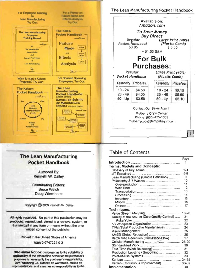 The Lean Manufacturing Pocket Handbook | PDF