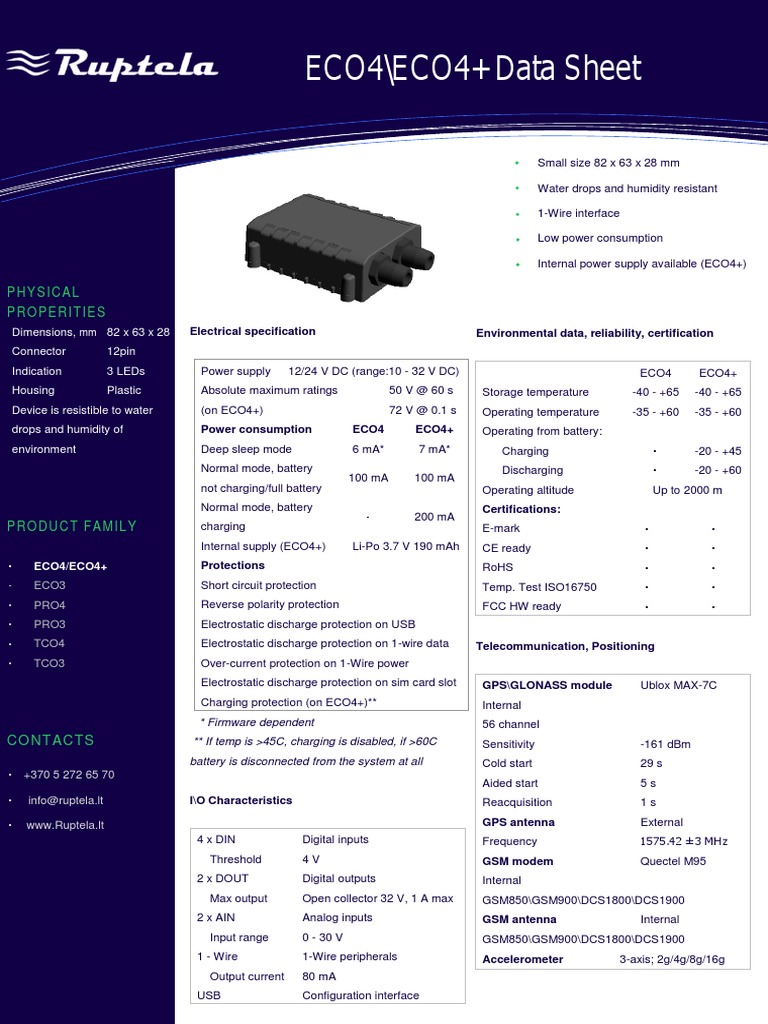 ECO4 Data Sheet | PDF | Electrical Connector | Battery (Electricity)