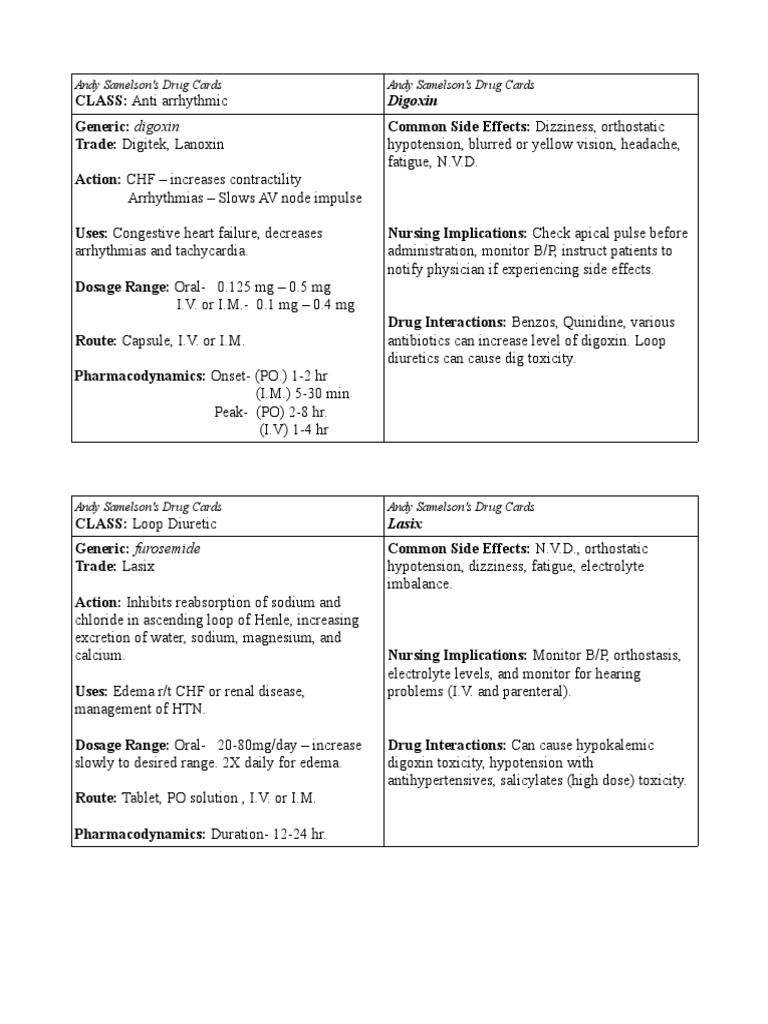 Digoxin: Andy Samelson's Drug Cards Andy Samelson's Drug Cards | PDF ...