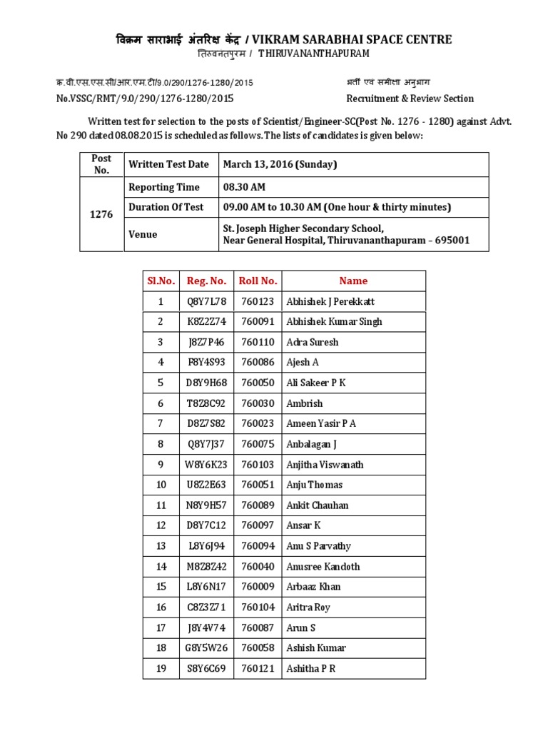 Screening Results Written Test 290 | PDF
