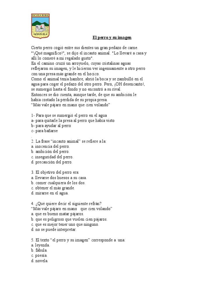 El Perro y Su Imagen Comprension Lectora | PDF | Perros