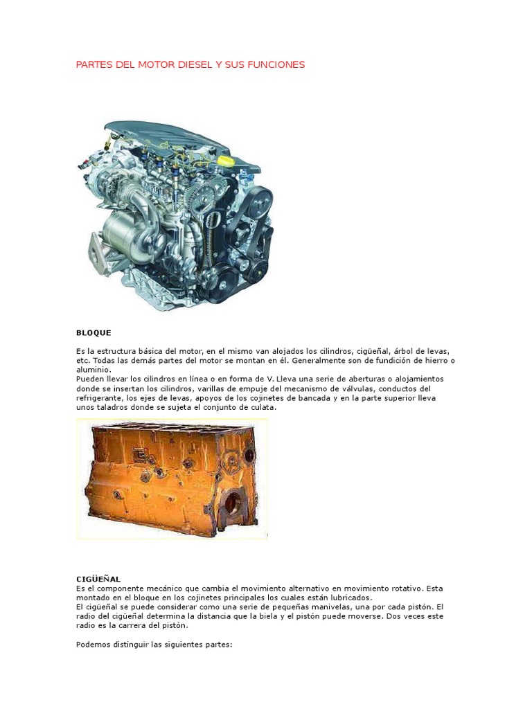 Partes Del Motor Diesel y Sus Funciones | PDF | Pistón | Carburador
