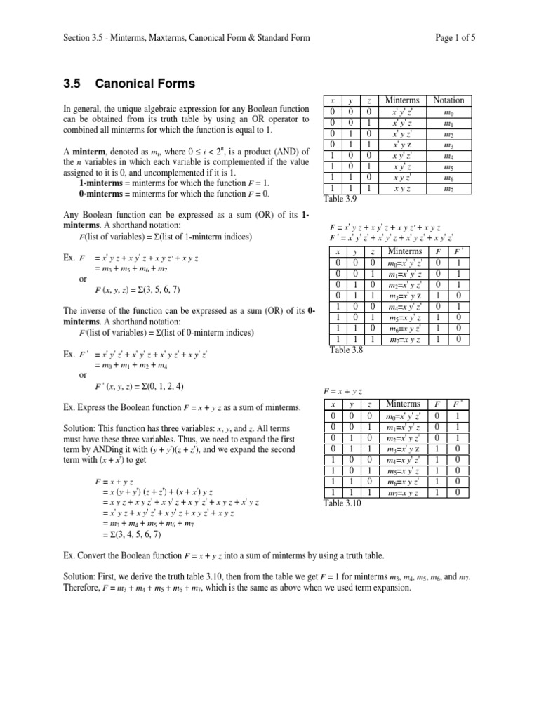 Minterms PDF | PDF | Boolean Algebra | Teaching Mathematics