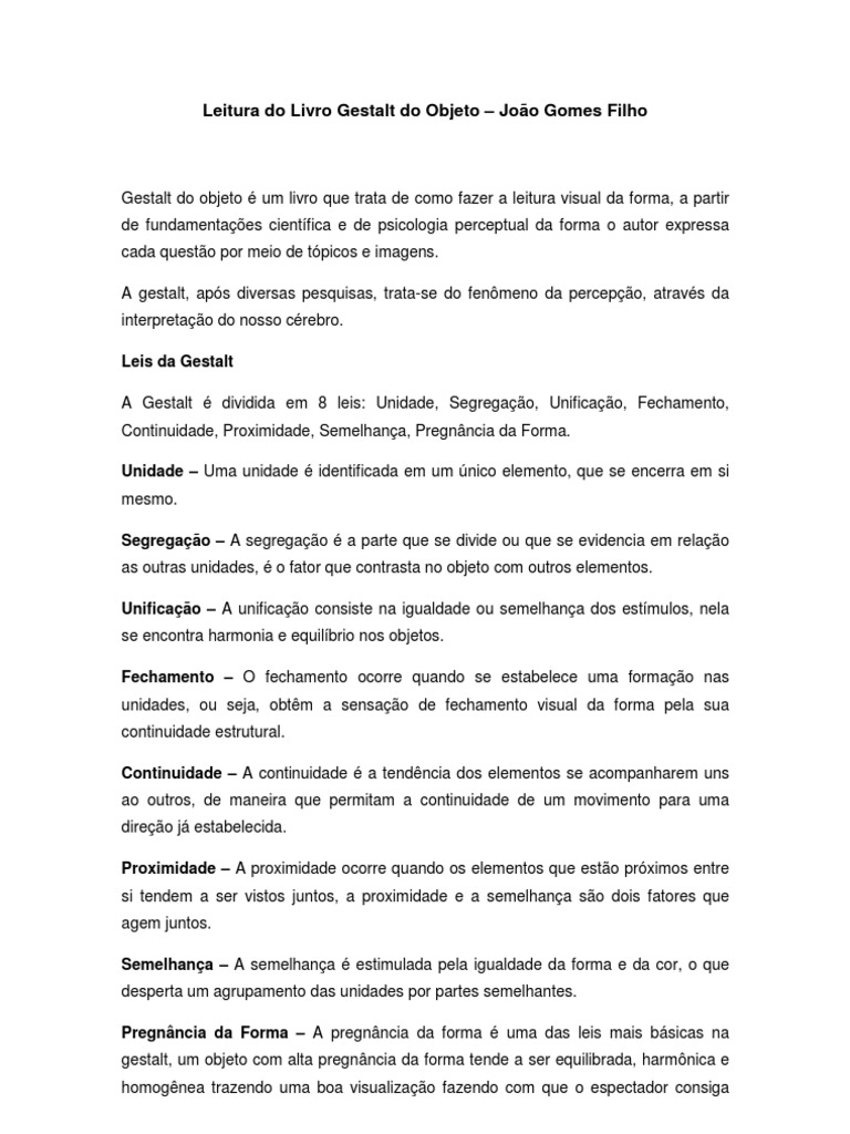 Leitura da Gestalt do Objeto | PDF | Percepção | Natureza