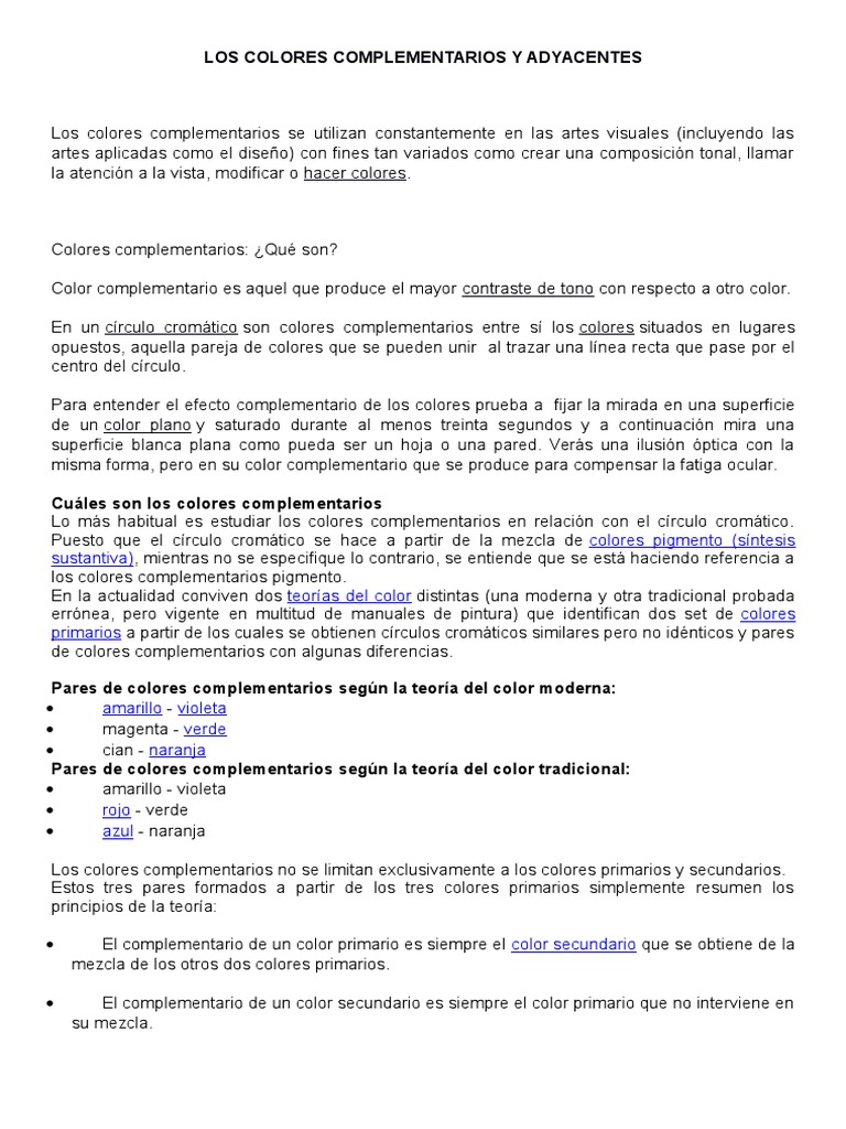 Los Colores Complementarios | PDF | Color | Amarillo