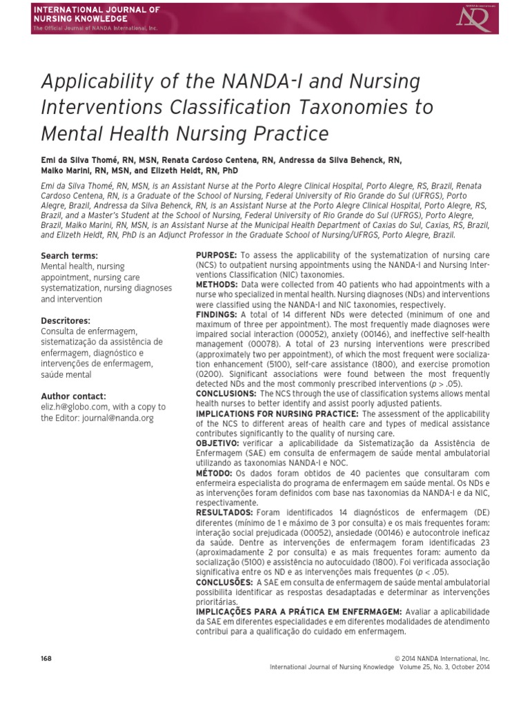 Applicability of The NANDA-I and Nursing Interventions Classification ...