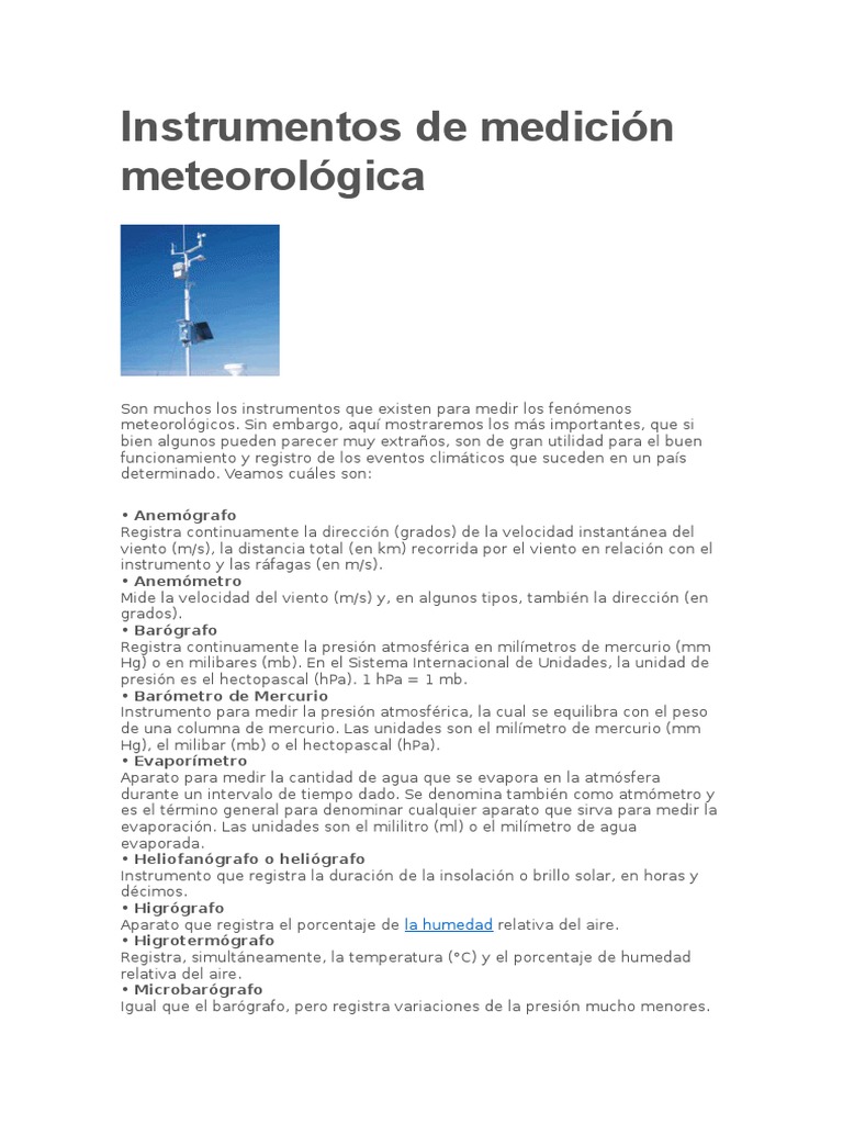 Instrumentos de Medición Meteorológica | PDF | Meteorología ...