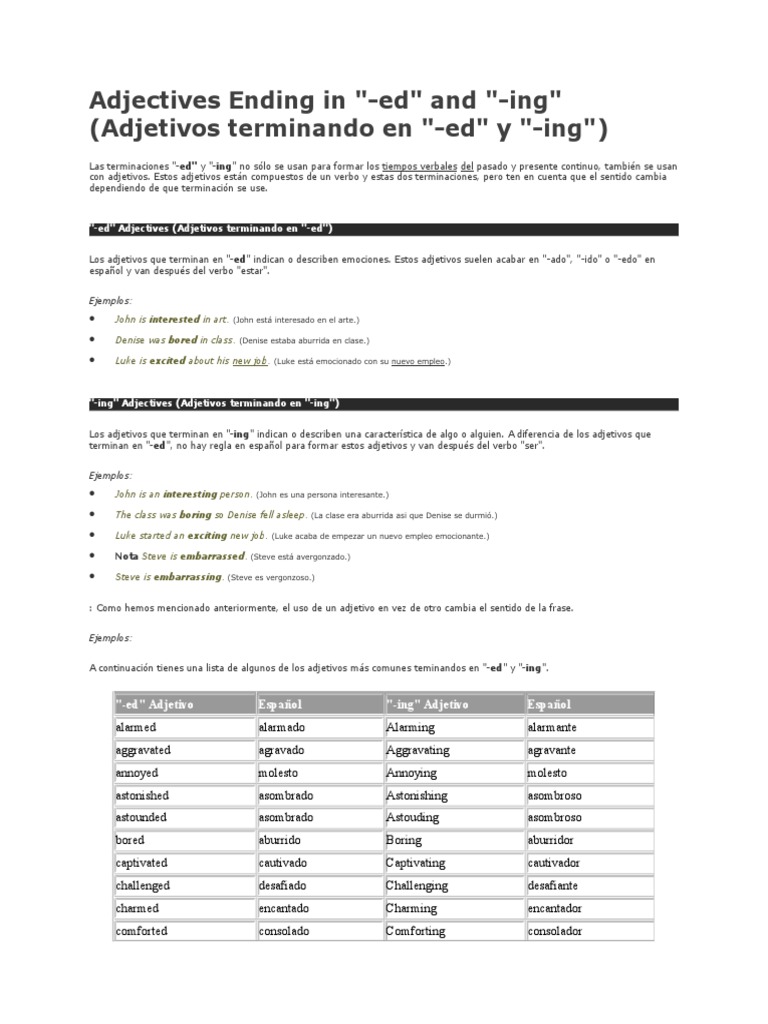 Adjectives Ending in Ed-Ing | PDF | Gramática | Morfología Lingüística