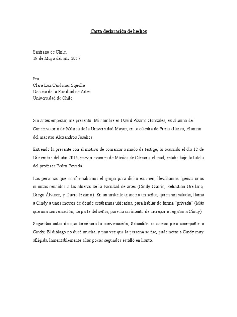 Carta Declaración de Hechos | PDF