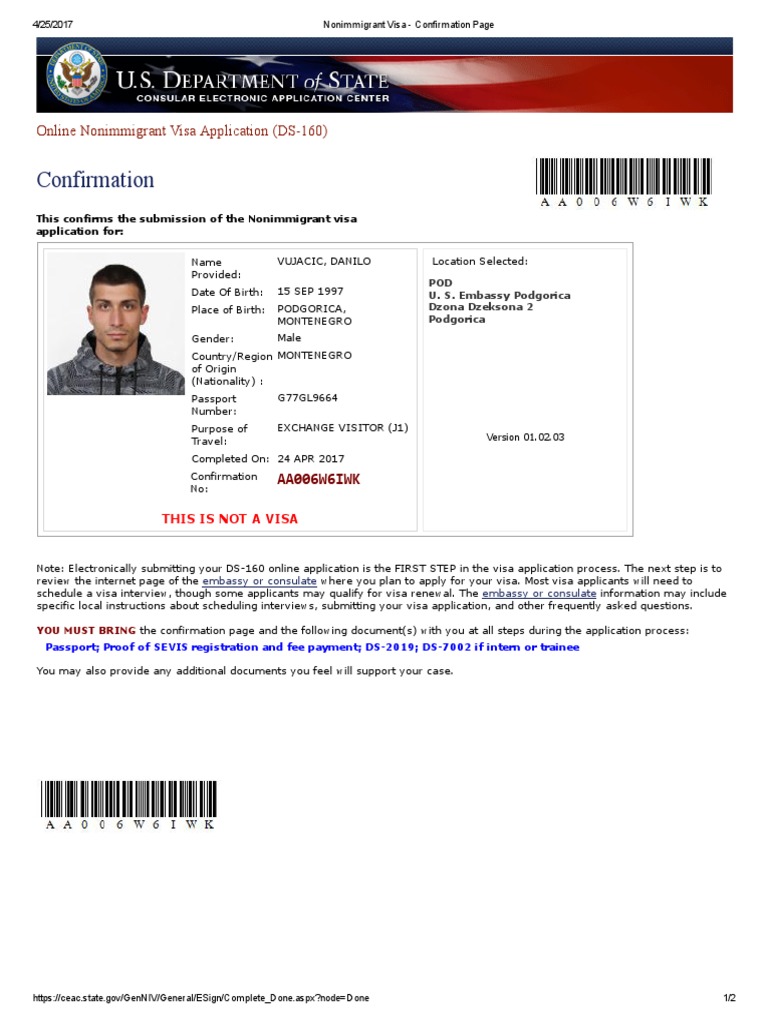 Vujacic Danilo - Confirmation Page | PDF | Travel Visa | Fingerprint