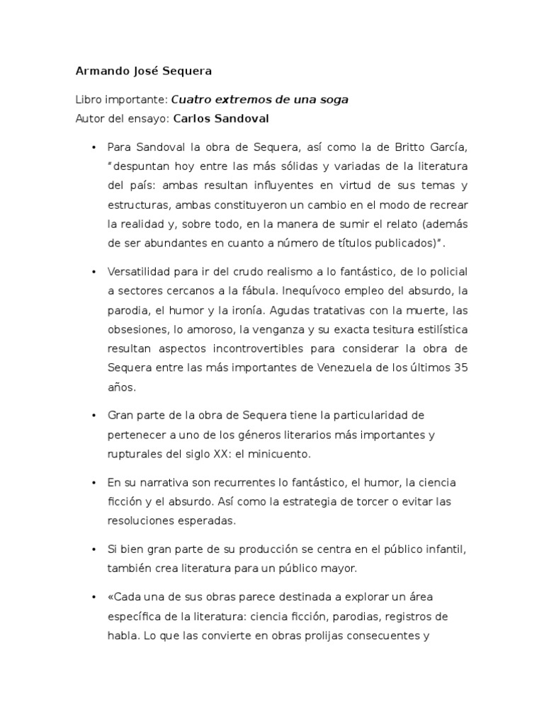 Vida y obra de Armando José Sequera | PDF | Fantasía | Humor