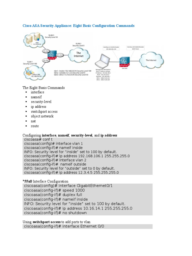 01 - Cisco ASA Security Appliance Eight Basic Configuration Commands | PDF