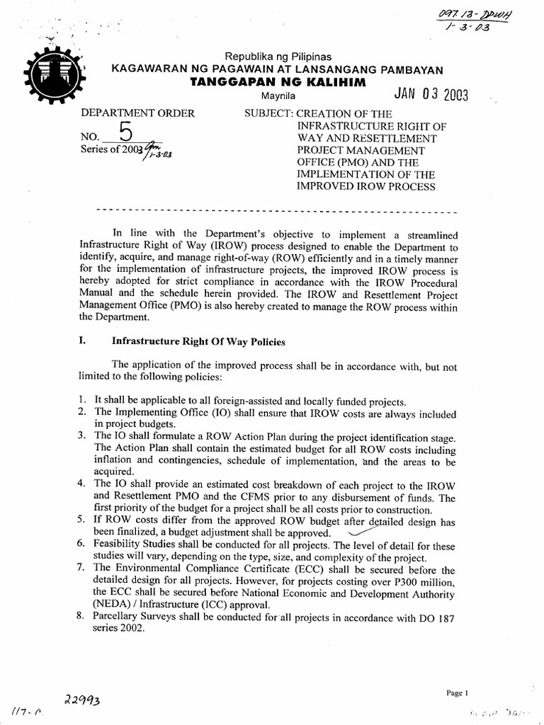 DPWH Department Order No. 5 Series 2003 | PDF | Real Estate Appraisal ...