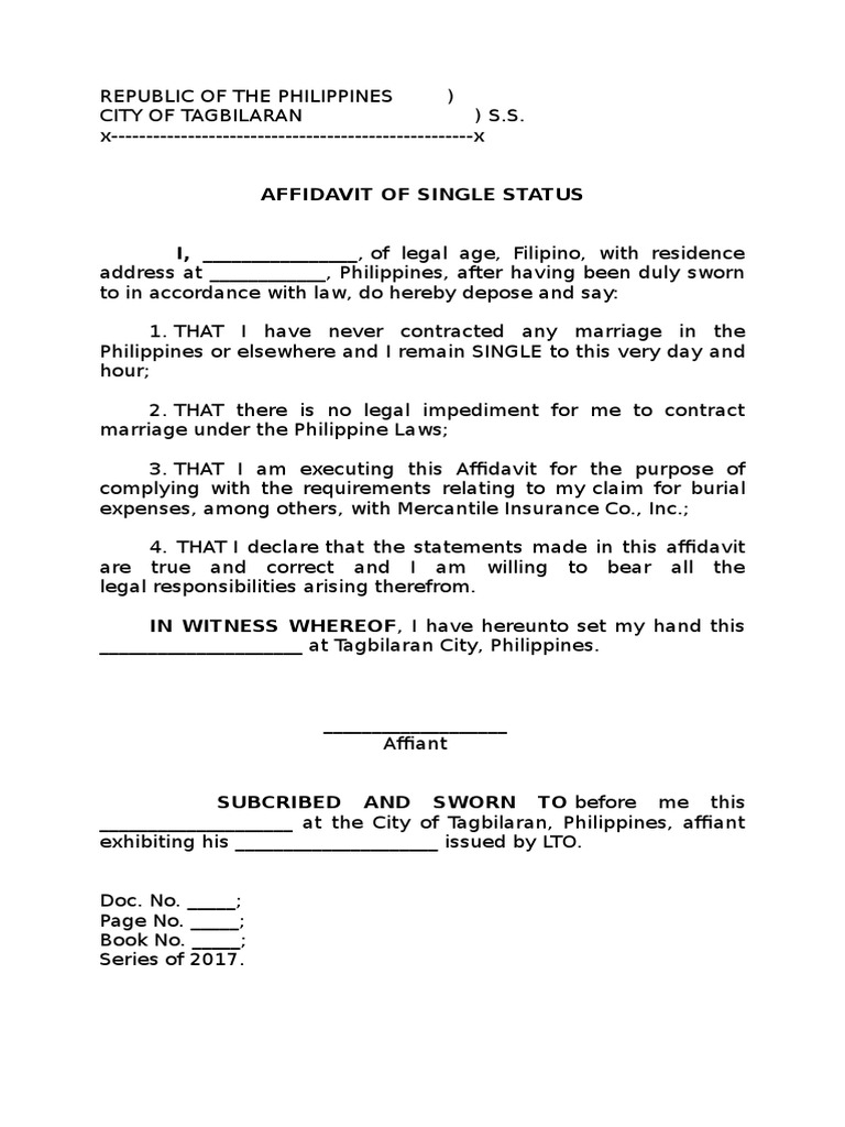 Affidavit of Single Status Philippines | PDF