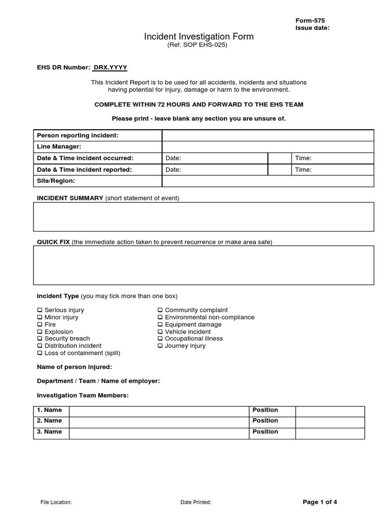 Incident Investigation Form | PDF | Disaster And Accident | Accident ...