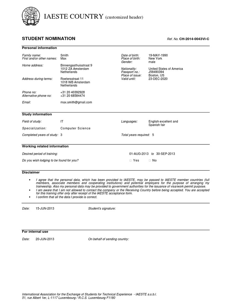 Form Student Nomination Example JUL2013 PDF | PDF | Business ...