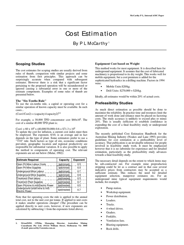 Cost Estimation | PDF | Logarithm | Mining