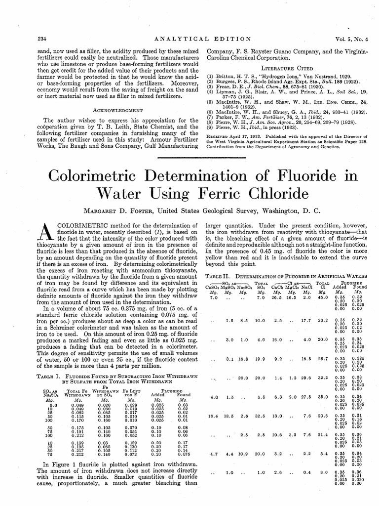 Colorimetric Determination of Fluoride Using Ferric Chloride | PDF ...