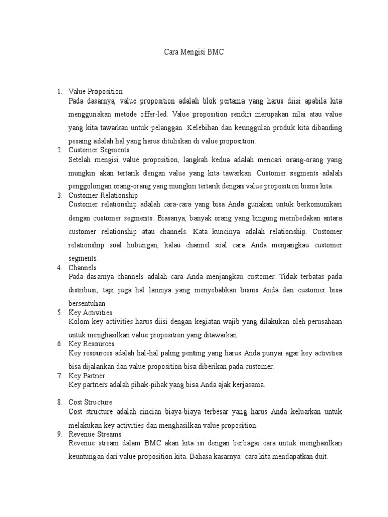 Cara Mengisi BMC | PDF