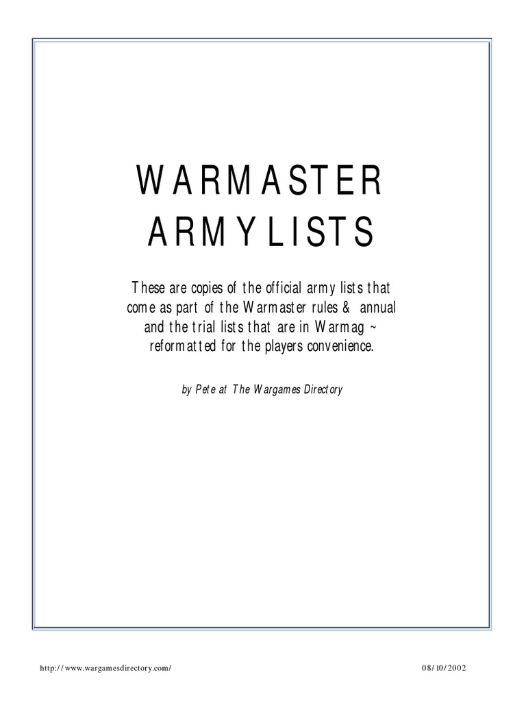 Official Army Lists and Trial Lists for Warmaster | PDF | Infantry ...