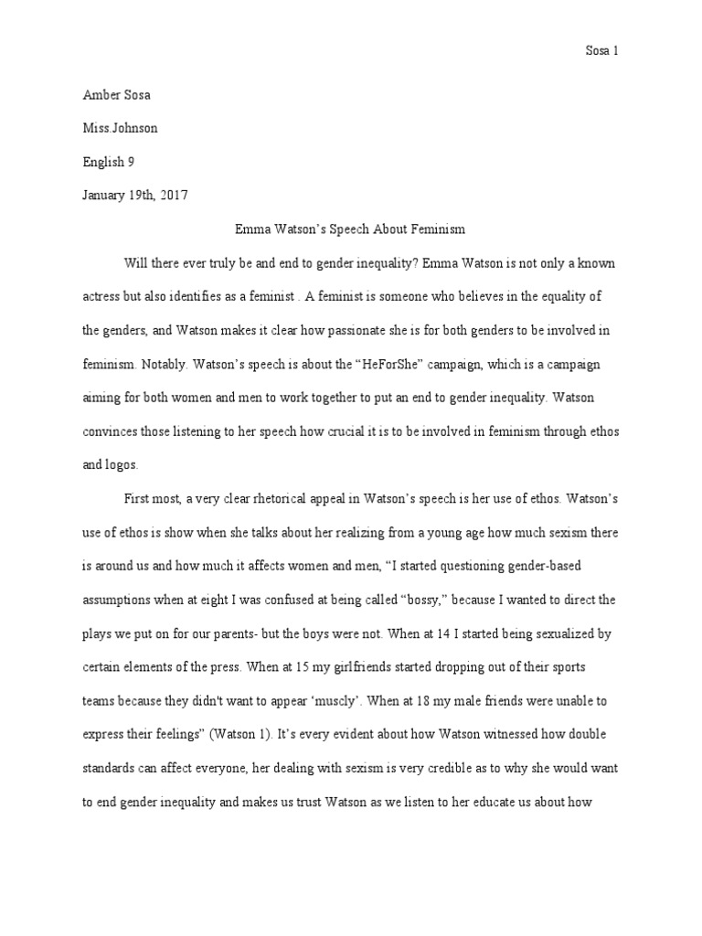 Emma Watsons Speech | PDF | Gender Inequality | Gender Studies