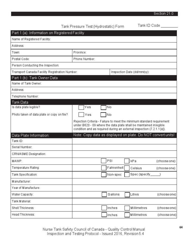 Tank Pressure Test Form | Valve | Pressure | Free 30-day Trial | Scribd