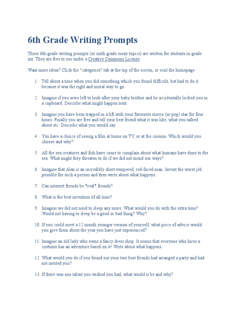 Essay topics for grade 6 store