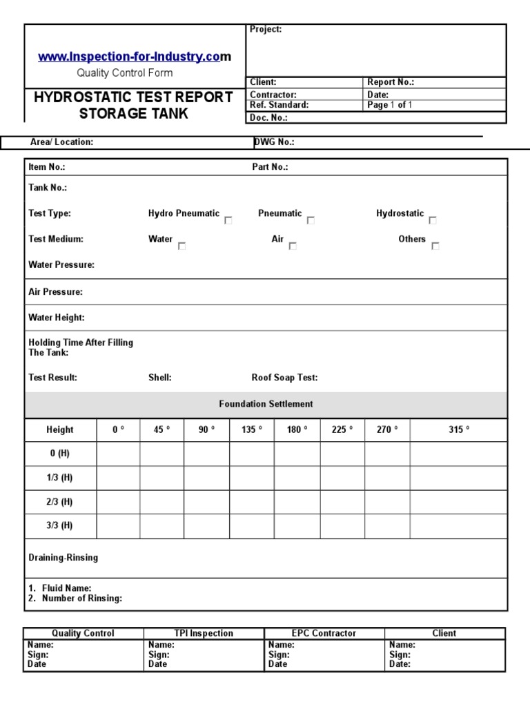 Hydrostatic Test Report Form | PDF
