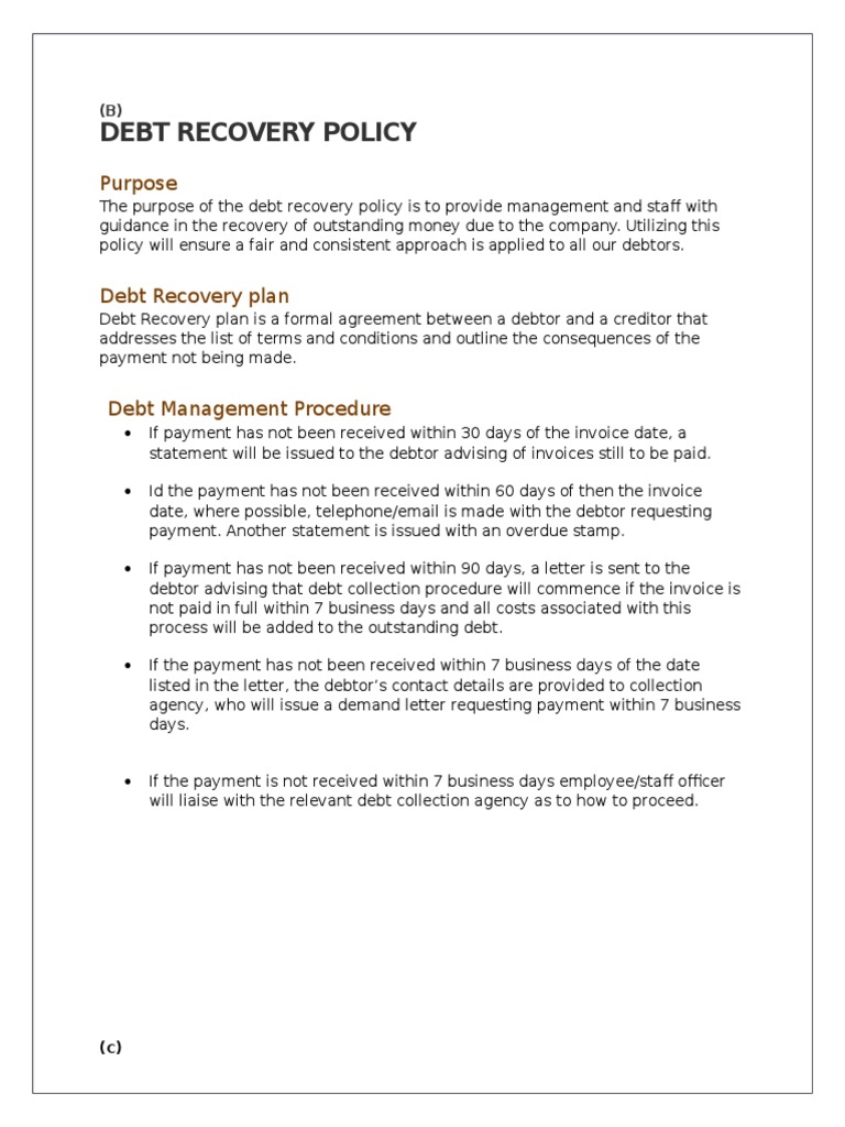 DEBT RECOVERY POLICY.docx | Debt | Money