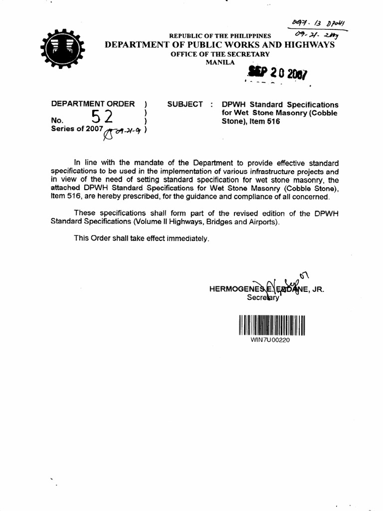 Wet Stone Masonry Specifications for DPWH Projects | PDF | Concrete ...