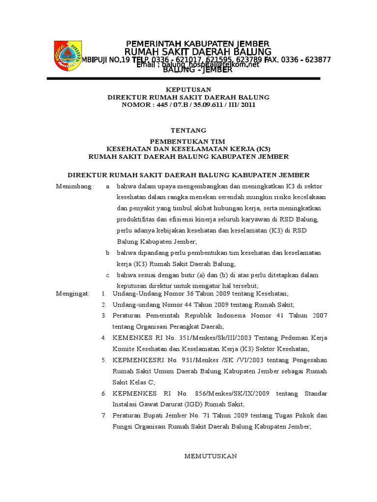 Sk Pembentukan Tim K3 Pdf 