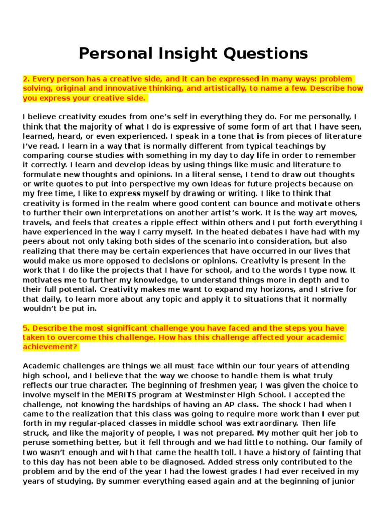 Personal Insight Questions | PDF | Creativity | Science