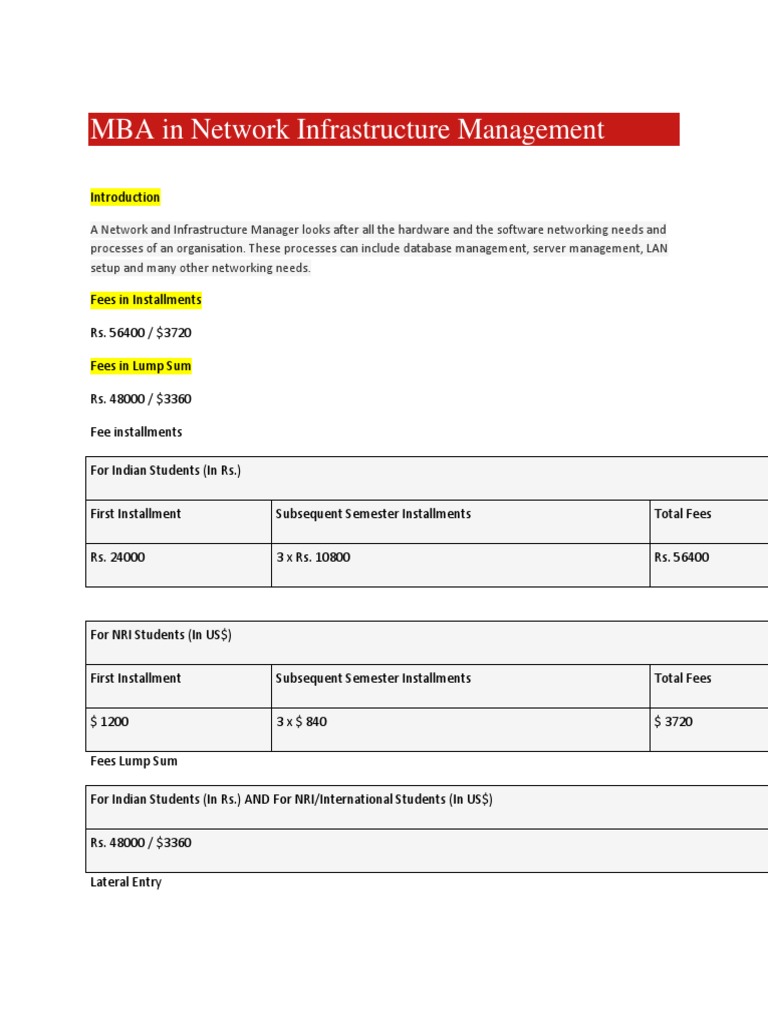 MBA in Network Infrastructure Management | PDF | Management Information ...