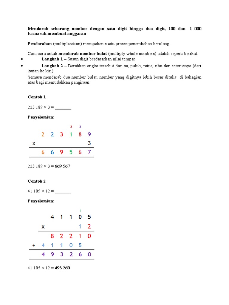 Mendarab Sebarang Nombor Dengan Satu Digit Hingga Dua Digit | PDF