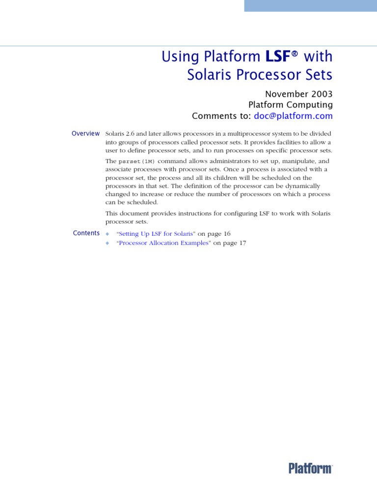 Using Platform LSF® With Solaris Processor Sets: November 2003 Platform ...