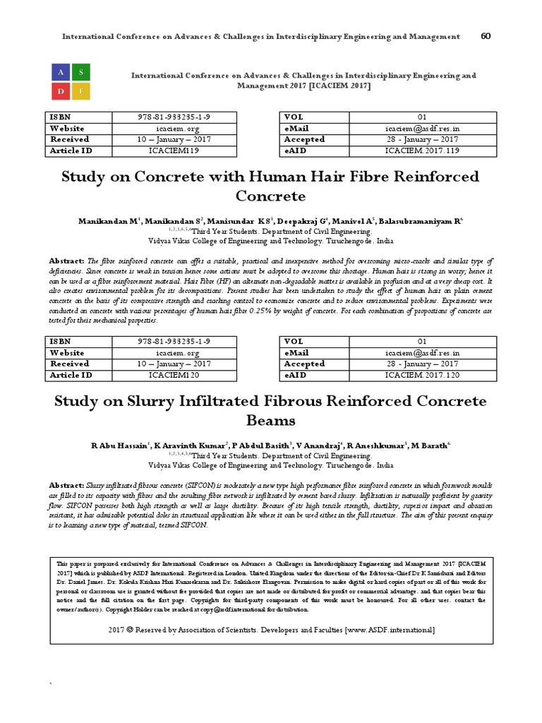 Study On Concrete With Human Hair Fibre Reinforced Concrete | PDF ...