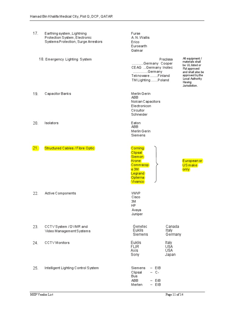SCS - Vendor List | PDF | Electrical Engineering | Equipment