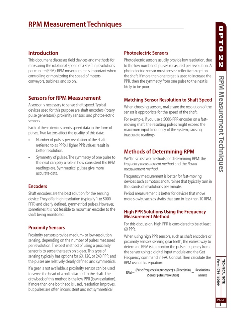 1784 RPM Measurement Techniques Technical Note | PDF | Frequency | Sensor
