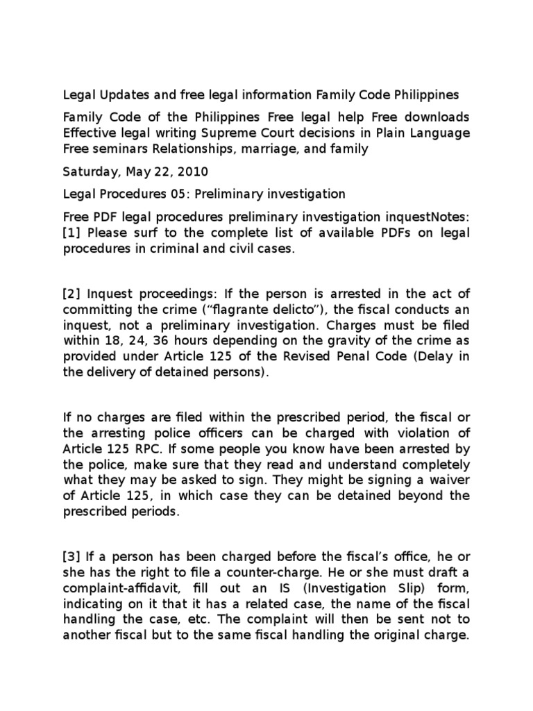 Legal Procedure - Preliminary Investigation | PDF | Arrest Warrant ...